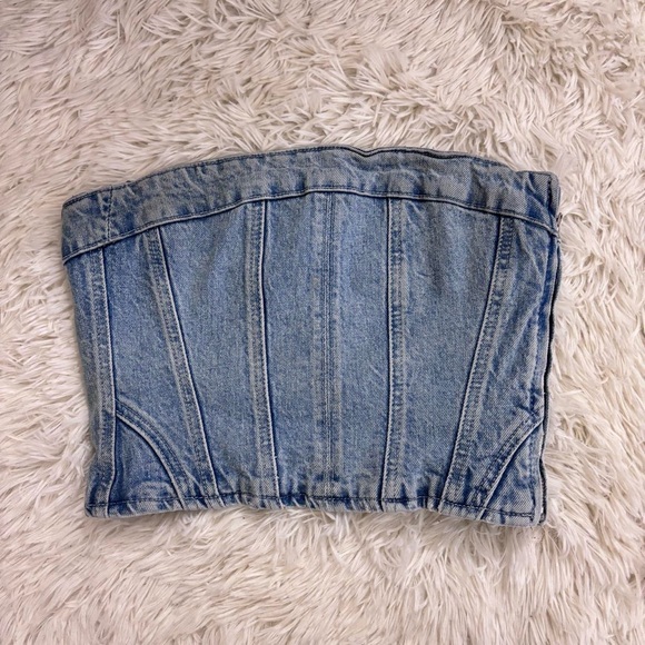 Zara | Tops | Zara Denim Strapless Corset | Poshmark